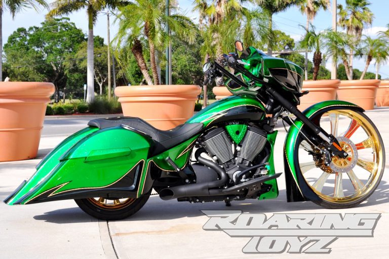 Victory Cross Country Custom Bagger 30 Inch Gold Forgiato Wheels copy ...